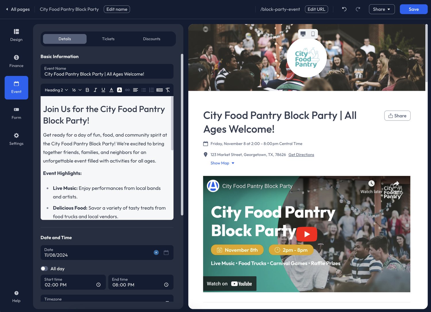 Event Page Builder